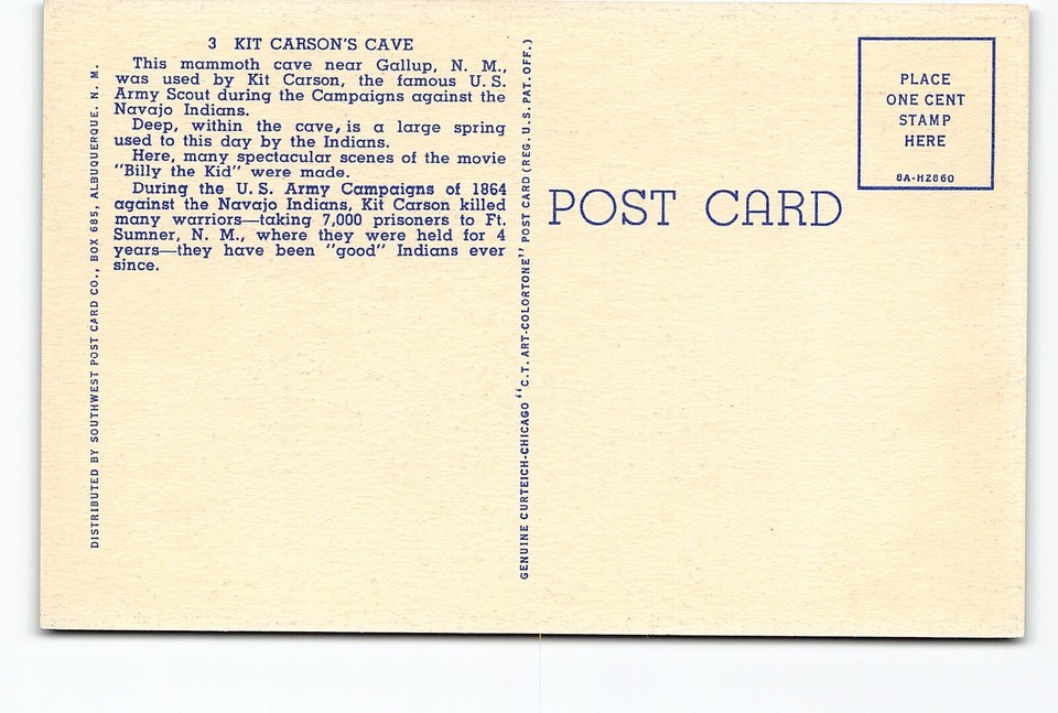Kit Carsons Mammoth Cave Gallup NM Linen Postcard Vtg Unposted | eBay