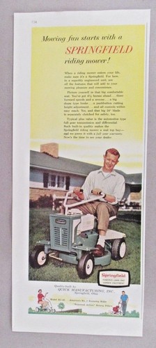 Springfield Riding Lawn Mower PRINT AD - 1959 ~~ Quick Manufacturing | eBay