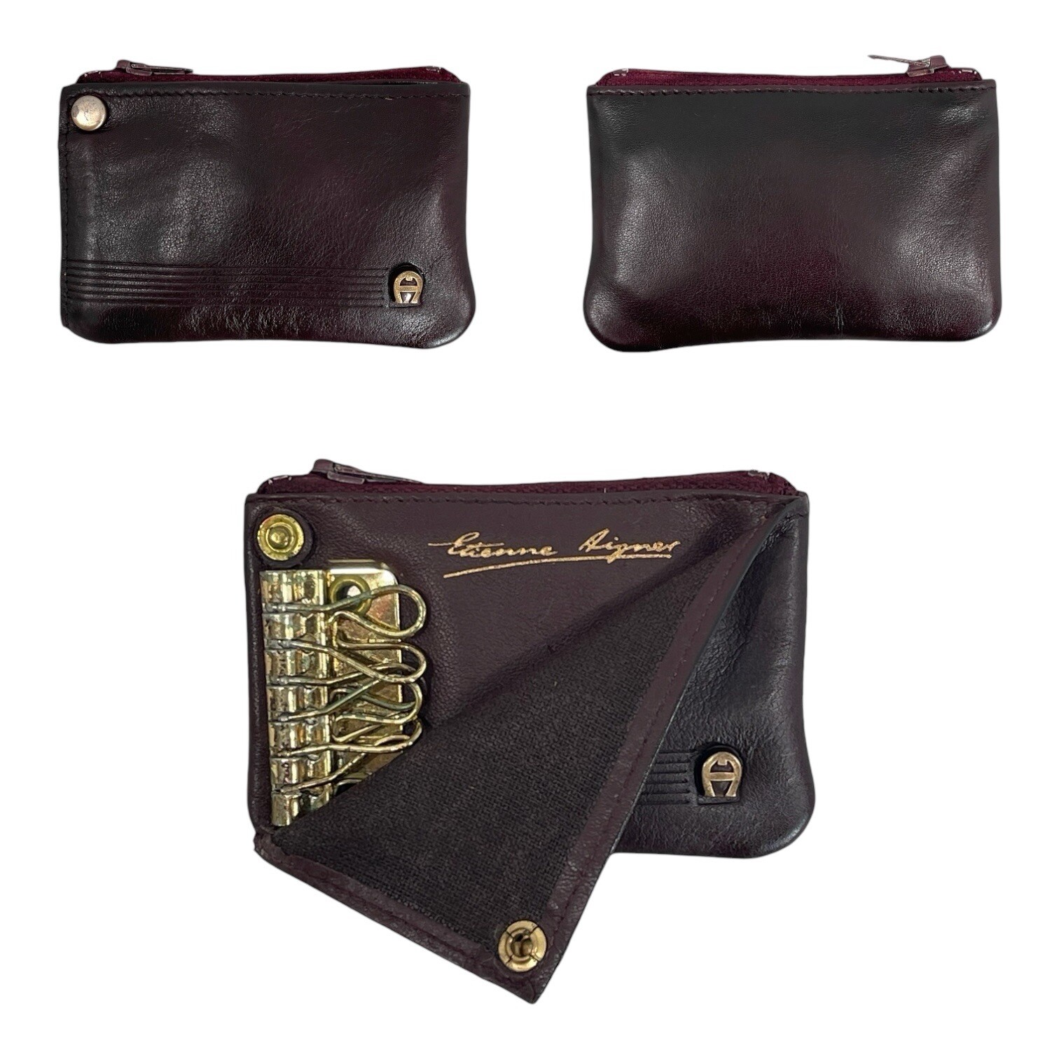 Vintage 70s ETIENNE AIGNER Small Leather Key Wallet Trainer Card Coin ...