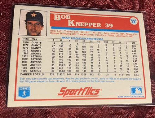 Bob Knepper 1987 Sportflics 3-D Baseball Card #29, Houston Astros | eBay