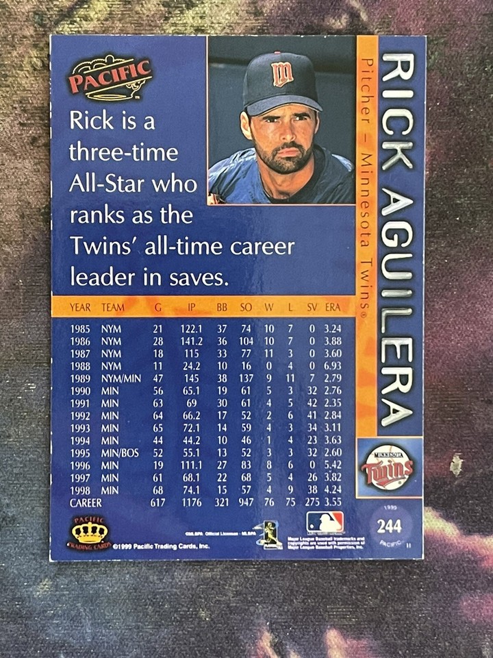 PACIFIC 1999 MLB RICK AGUILERA MINNESOTA TWINS PITCHER # 244 BASEBALL ...