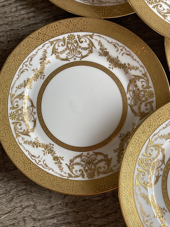 Charles Ahrenfeldt Limoges Gilt Encrusted Hand-Painted Salad Plates Set ...