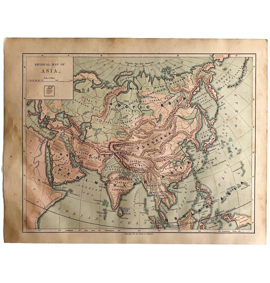 1879 Map Asia Desert Arctic Peninsula Belt Victorian Geography 1st ...
