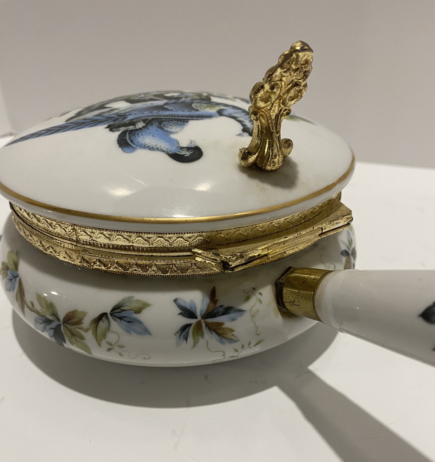 Vintage Andrea By Sadek Silent Butler Pot Porcelain Birds Gold Trim ...
