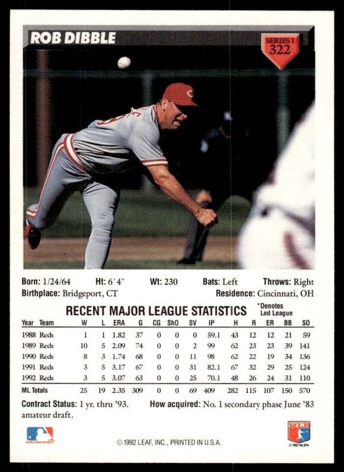 1993 Donruss Baseball Card Rob Dibble Cincinnati Reds #322 | eBay