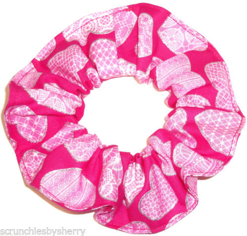 Hair Scrunchie Valentines Day Fabric Scrunchies by Sherry Hearts Kisses ...
