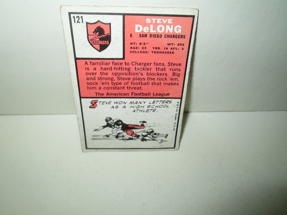 STEVE DELONG 1966 FOOTBALL CARD Vintage Topps #121 SAN DIEGO CHARGERS ...