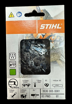 STIHL 3636 005 0061 Chain 3/8 Pitch .50 61 DL 18" Bar 63 PM3 61 NEW | eBay