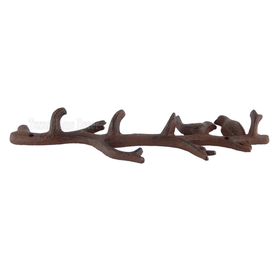 Tree Branch Birds Key Rack Cast Iron Wall Hook Coat Towel Hanger Rustic ...