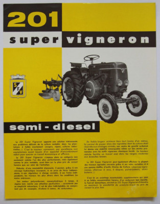 prospectus brochure tracteur SFV 201 super vigneron Société Française ...