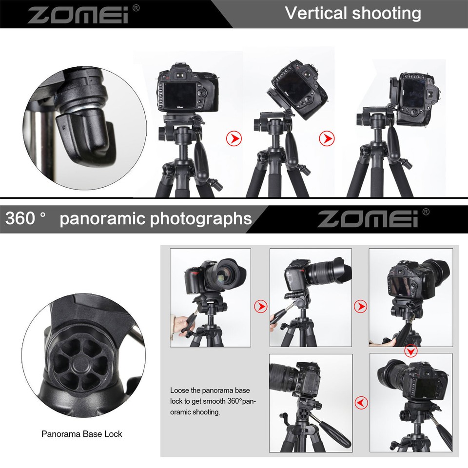 ZOMEI Q111 Professional Aluminium Travel Tripod Pan Head for Canon DSLR ...