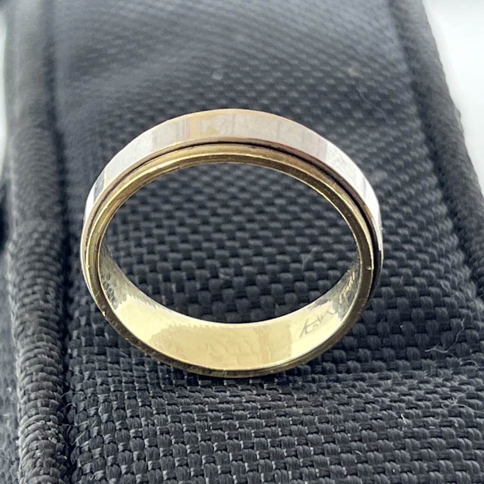 14K T/Tone Gold Center Rotating Handmade Spinning Unisex Wedding Band ...