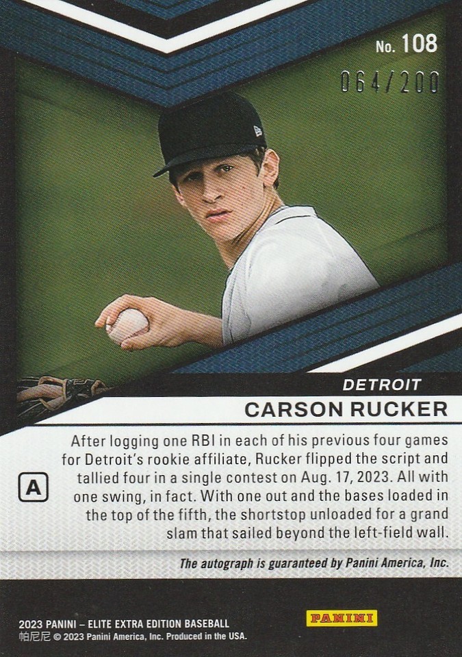 CARSON RUCKER 2023 PANINI ELITE EXTRA EDITION PRIME NUMBERS SIGNATURES ...