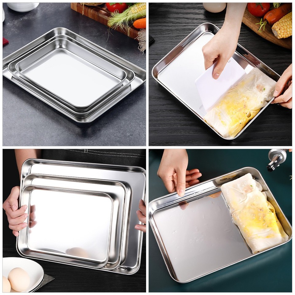 3 Pcs Stainless Steel Cooking Sheet Steam Pan Meal Food Tray Serving ...