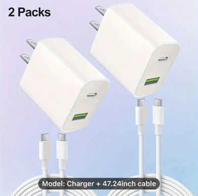 2 Pack Apple iPhone Chargers Lightning USB-C Power Cord & Adapter ...