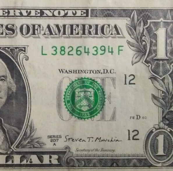 Ink Well Contamination Error Note 2017A Series $1 One Dollar Bill ...