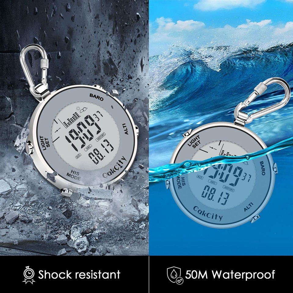 Digital pocket watch with chain waterproof, with weather altimeter and ...