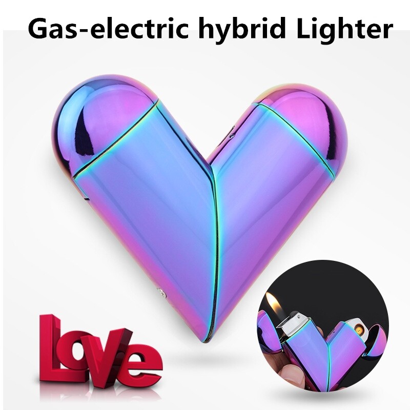 Heart Shaped Metal Lighter USB Electric Flame Windproof Butane Gas ...