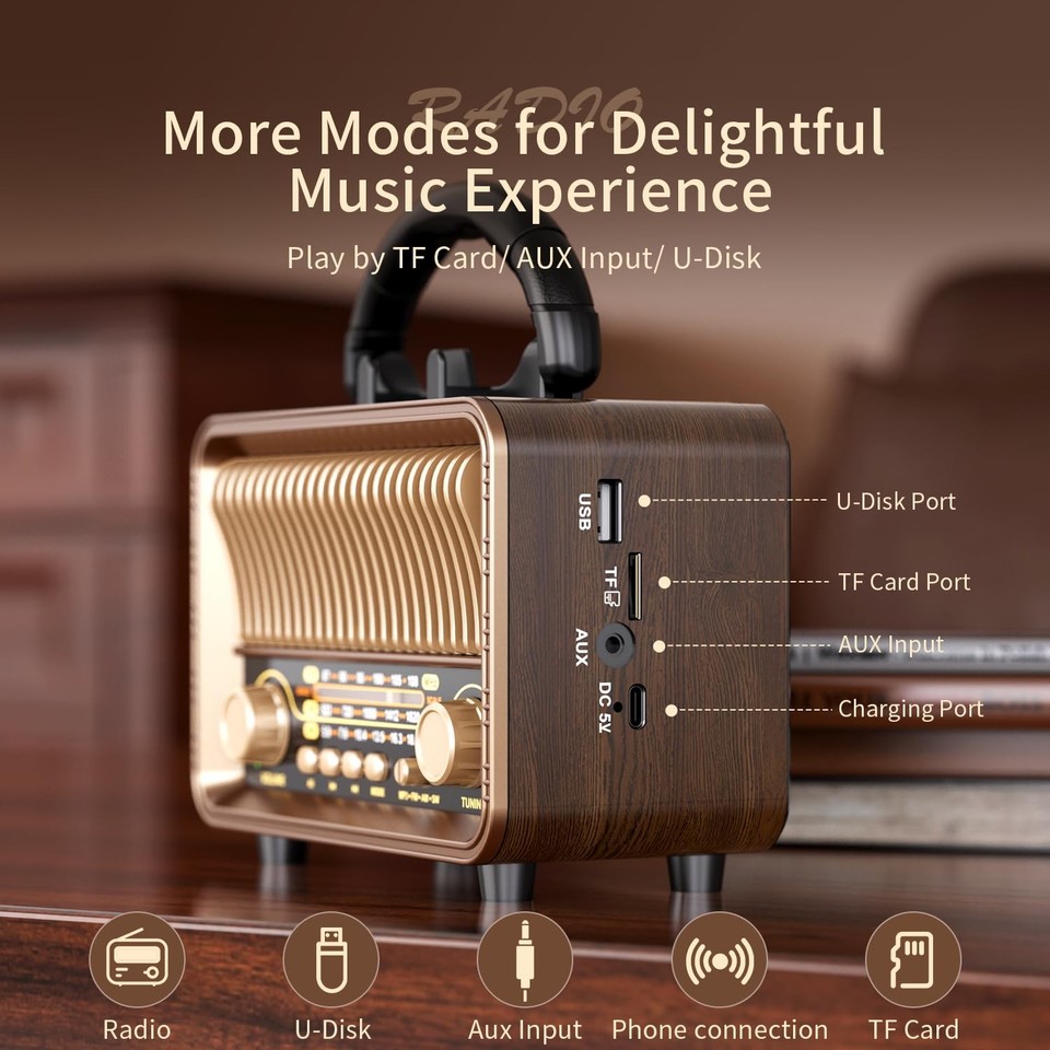 MG002 Retro Vintage Portable Radio AM FM SW,Transistor Radio Battery ...