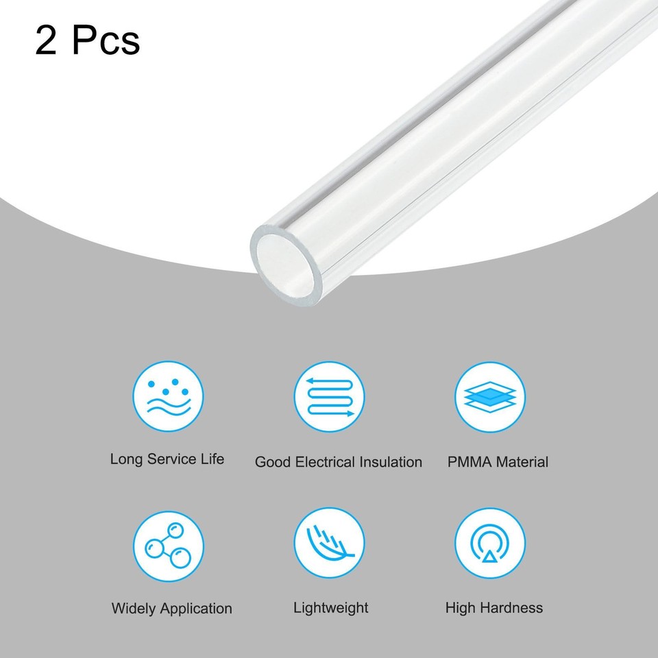 2pcs Acrylic Pipe Clear Rigid Tube 6mm ID 8mm OD 14" for Lamps and ...
