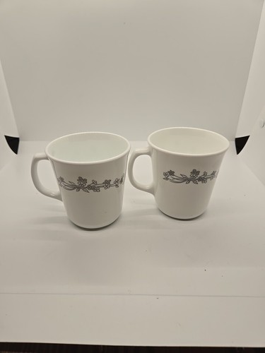 Vintage Corning Ware Coffee Cups Gray Floral Set of (2) USA Excellent ...