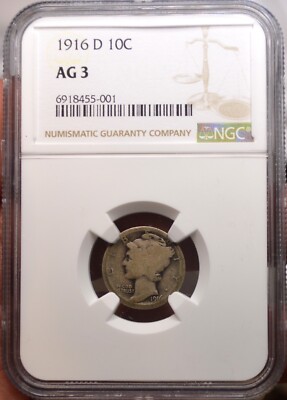 1916 D Mercury Silver Dime 10c NGC AG3 Key Date Coin LOOKS NICER | eBay