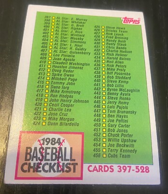 1984 Topps Baseball Unmarked Checklist 397-528 #527 | eBay