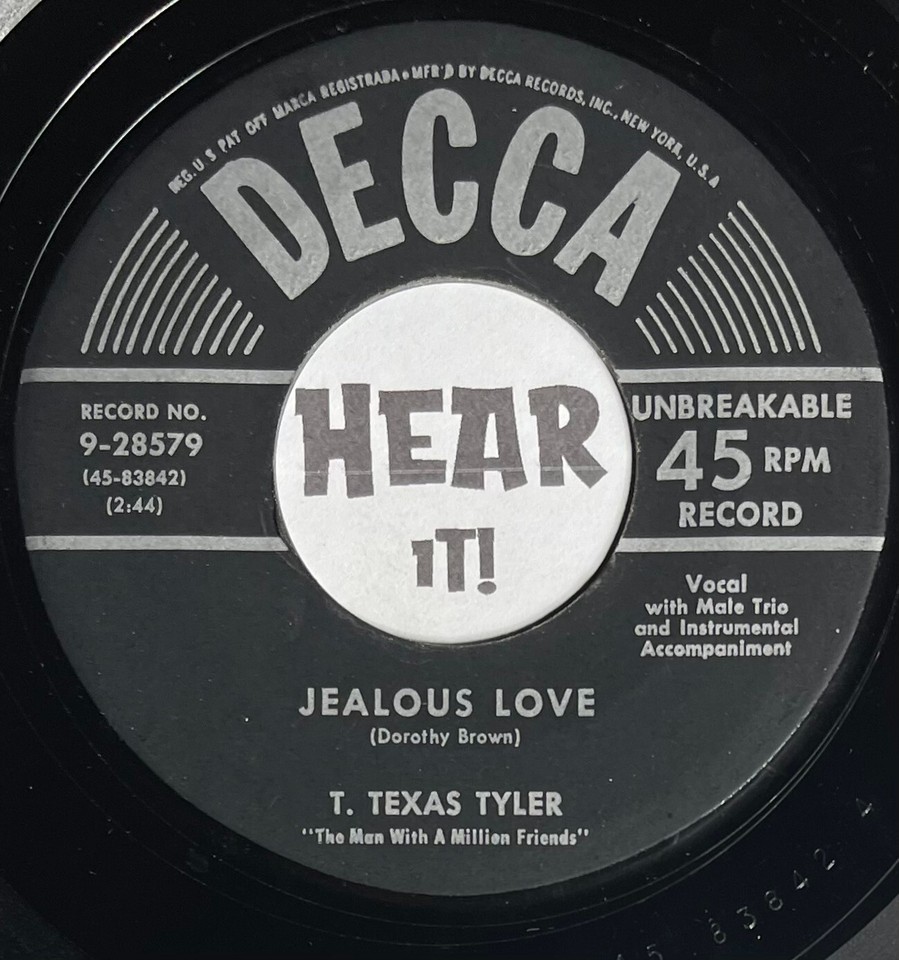 50s Country Bop 45 T. TEXAS TYLER Bumming Around / Jealous Love DECCA ...