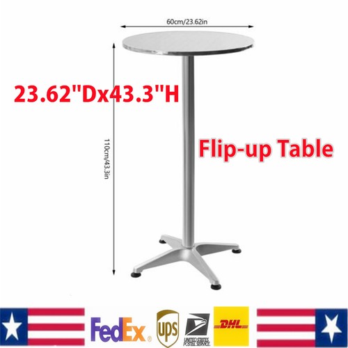 Round Aluminum Outdoor Dining Table Bar Table Furniture White with Flip ...