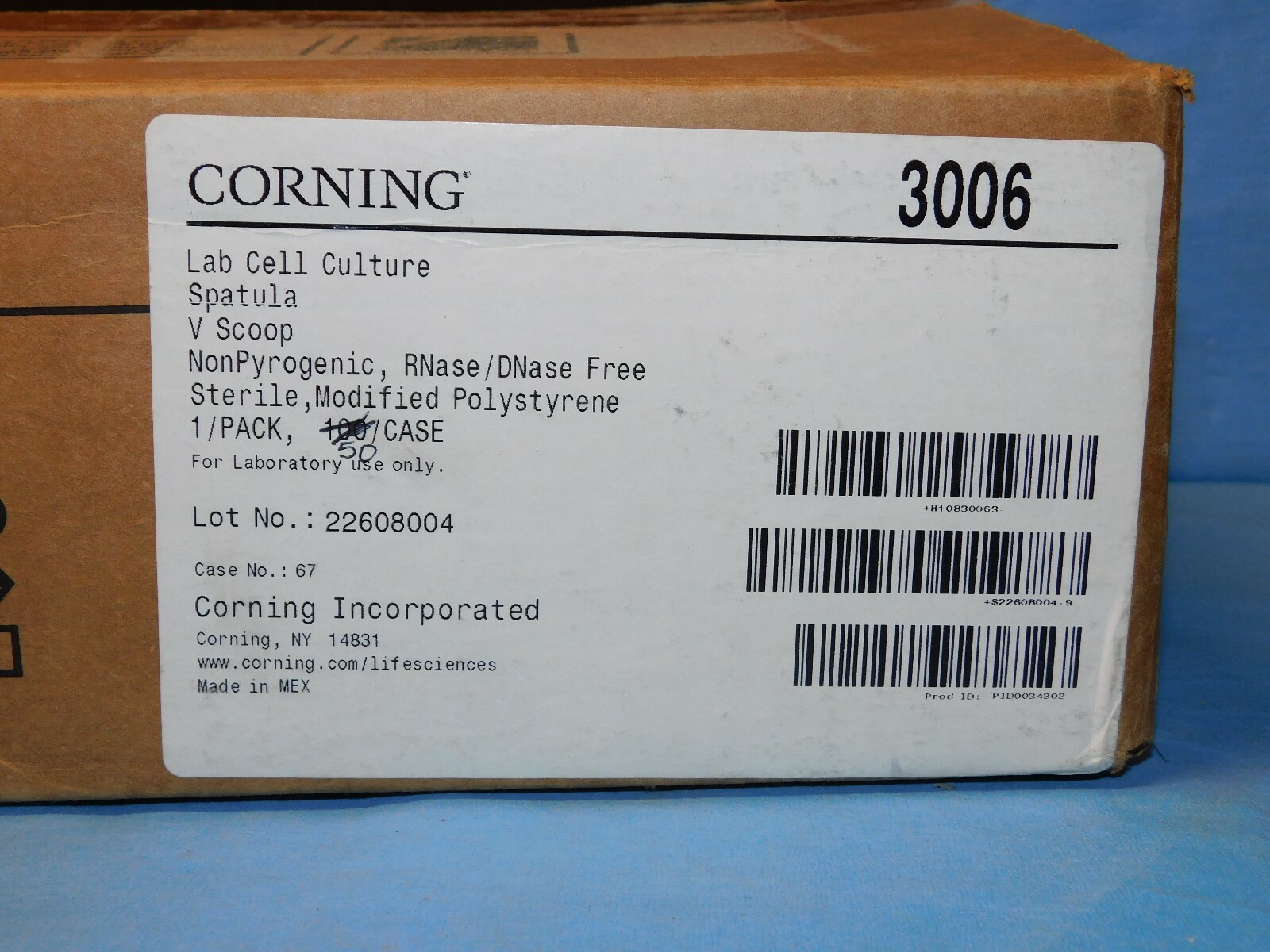 CORNING 3006 LAB CELL CULTURE SPATULA V SCOOP/SPOON STERILE 24.9CM CASE ...