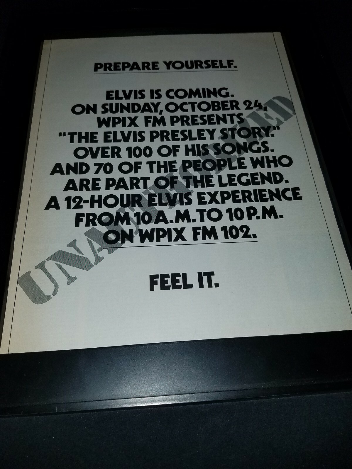 Elvis Presley Rare Original WPIX FM Radio Promo Poster Ad Framed! | eBay