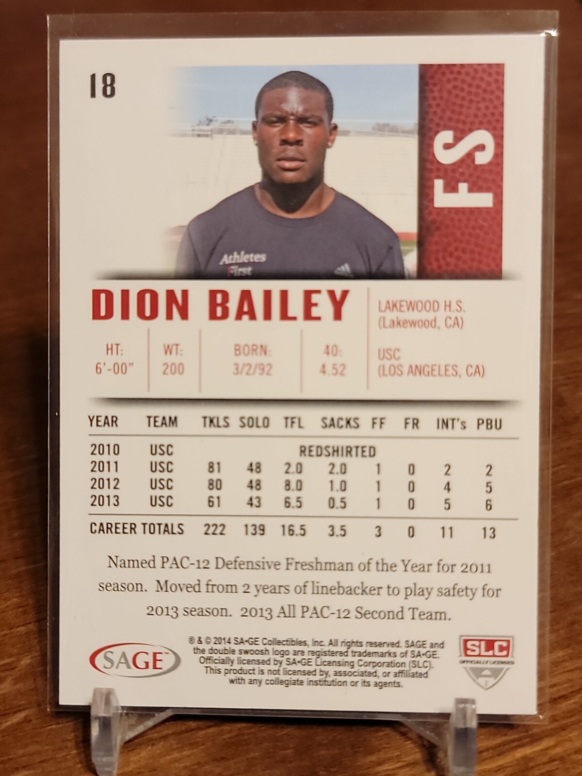 SAGE-HIT SILVER Dion Bailey RC SEAHAWKS JETS USC Trojans | eBay