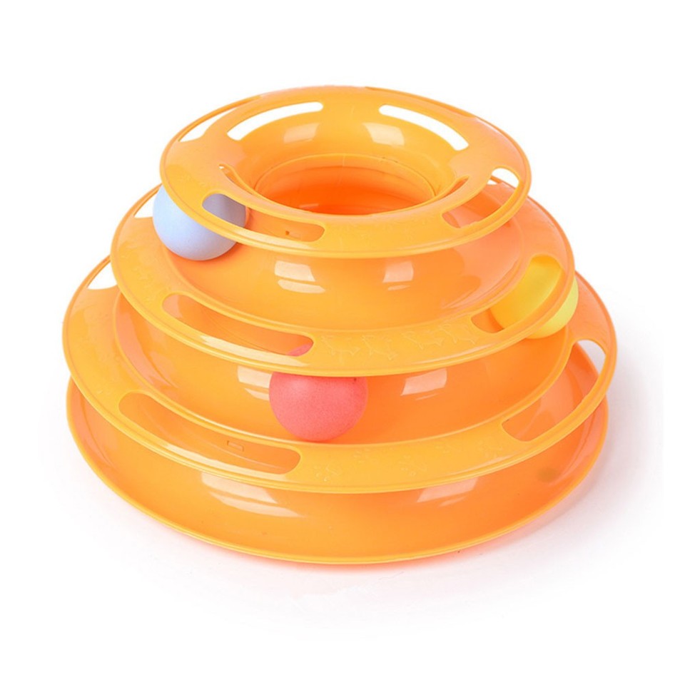 Cat Toy Three Layers Pet Toys Intelligence Crazy Tray Cat Toy (Yellow ...