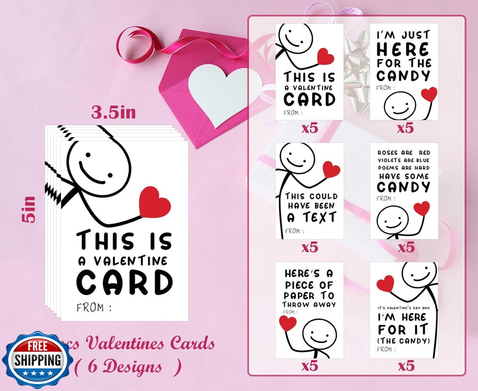 rorusio 30 Funny Valentines Cards for Classroom Exchange, Stick Figure ...