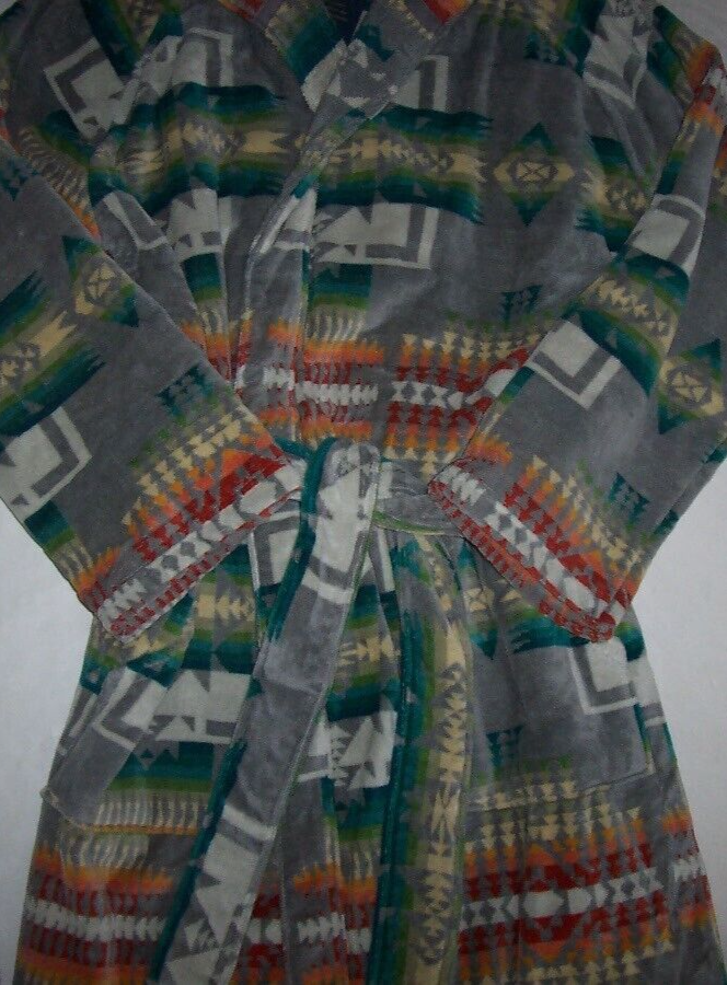 NWT Pendleton CHIEF JOSEPH GRAY GEO Cotton Terry Velour Hooded Robe ...