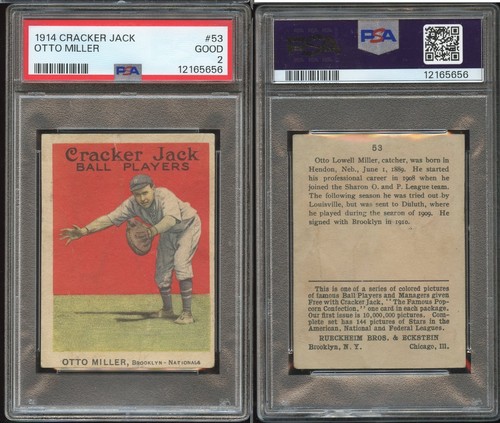 1914 Cracker Jack #53 Otto Miller ~~ PSA 2 SHARP ~~ Brooklyn Nationals ...