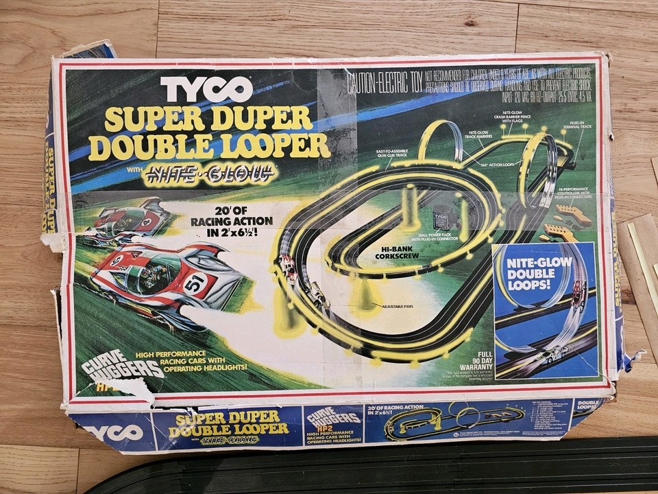Vintage TYCO Super Duper Double Looper With Night glow Slot Car Track ...