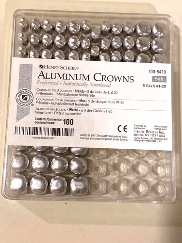 73 NEW HENRY SCHEIN ALUMINUM CROWN FORMS PREFORMED VARIOUS SIZES 100 ...