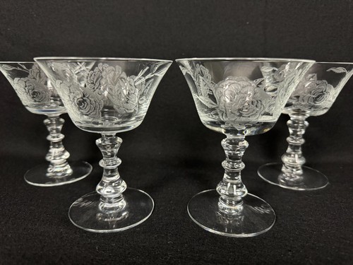 4 Fostoria Camellia Pattern Etched Floral Rose Sherbet Dish Stemmed ...