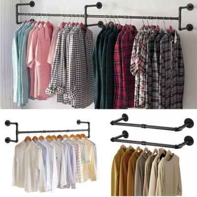 Wall Mounted Industrial Pipe Clothing Rack Clothes Rail Hanging Rack ...