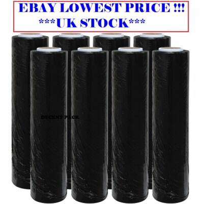 6 ROLLS STRONG BLACK PALLET STRETCH SHRINK WRAP PARCEL PACKING CLING ...