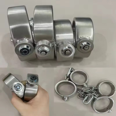 Heavy Duty Stainless Steel Handcuffs Ankle Cuffs Neck Collar Press Lock ...