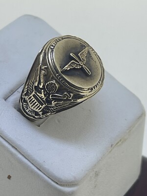 Antique 10k Gold AVIATION PILOTS WINGS WW2 USA AIR FORCE MENS RING SIZE ...