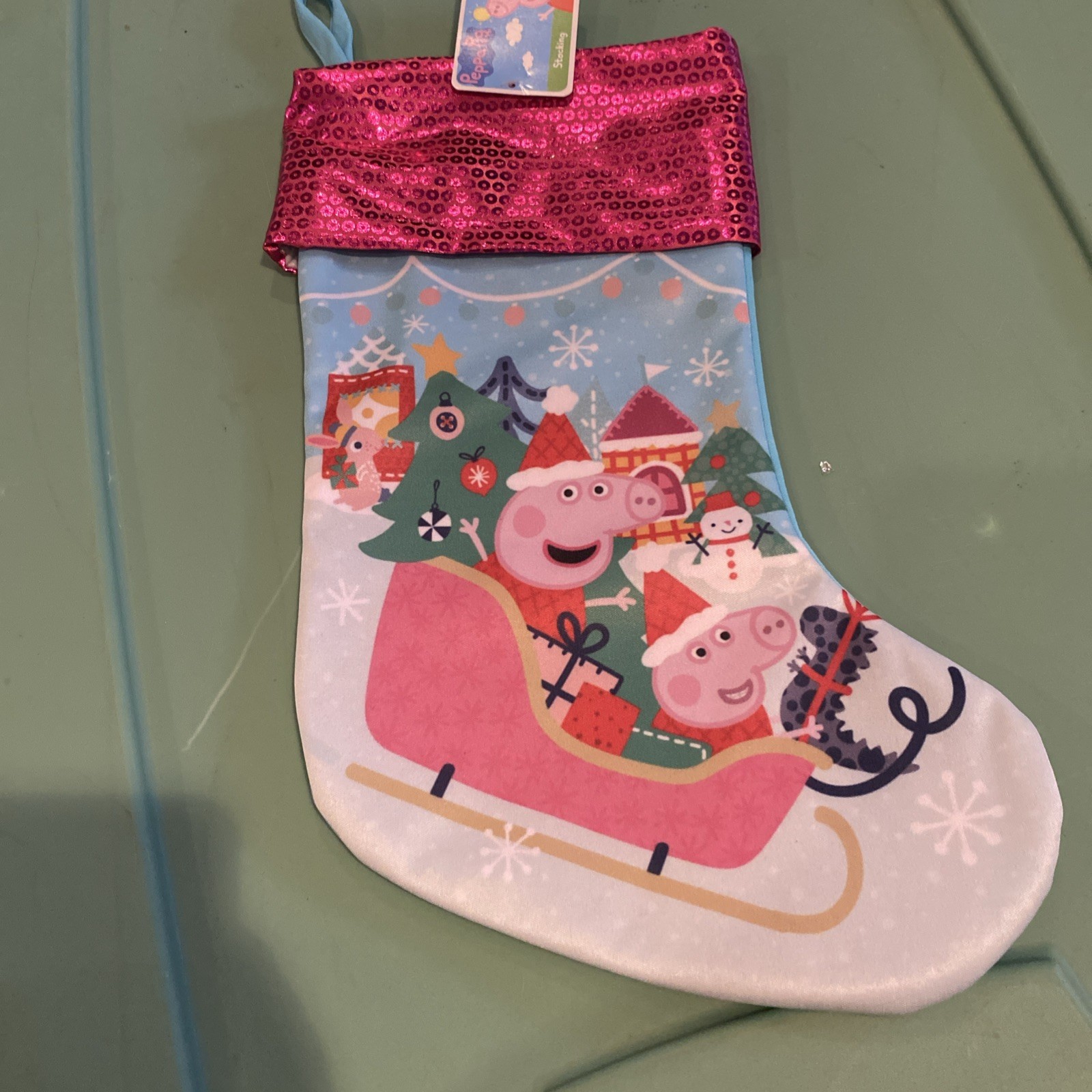 PEPPA PIG Faux Sequin Trim Christmas Holiday 15" Stocking NEW with Tag ...
