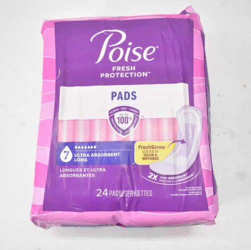 Poise 7 Ultra Absorbent Long Pads 24 Pack Fresh Protection Incontinence ...