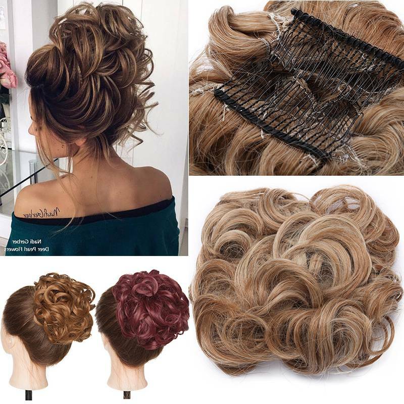 LARGE THICK Curly Scrunchie Combs Messy Bun Updo Clip in Hair Piece ...
