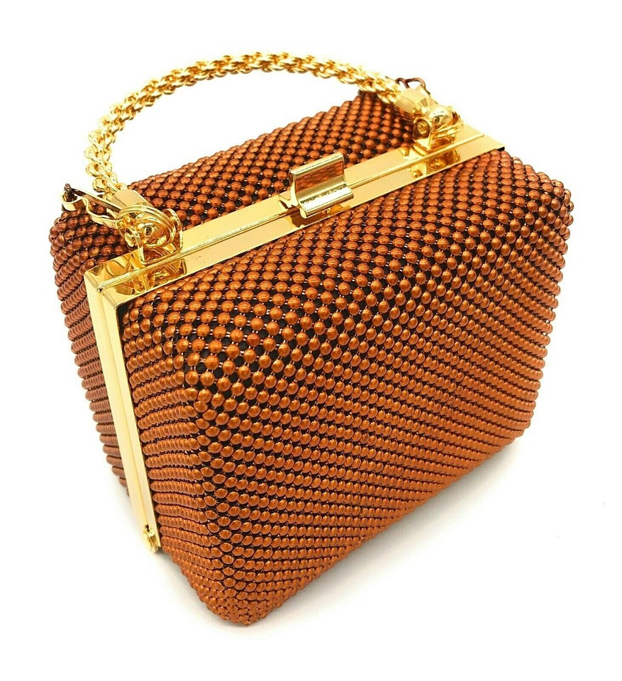 XX-Small Metal Beaded Mesh Evening clutch purse with Shoulder strap and ...