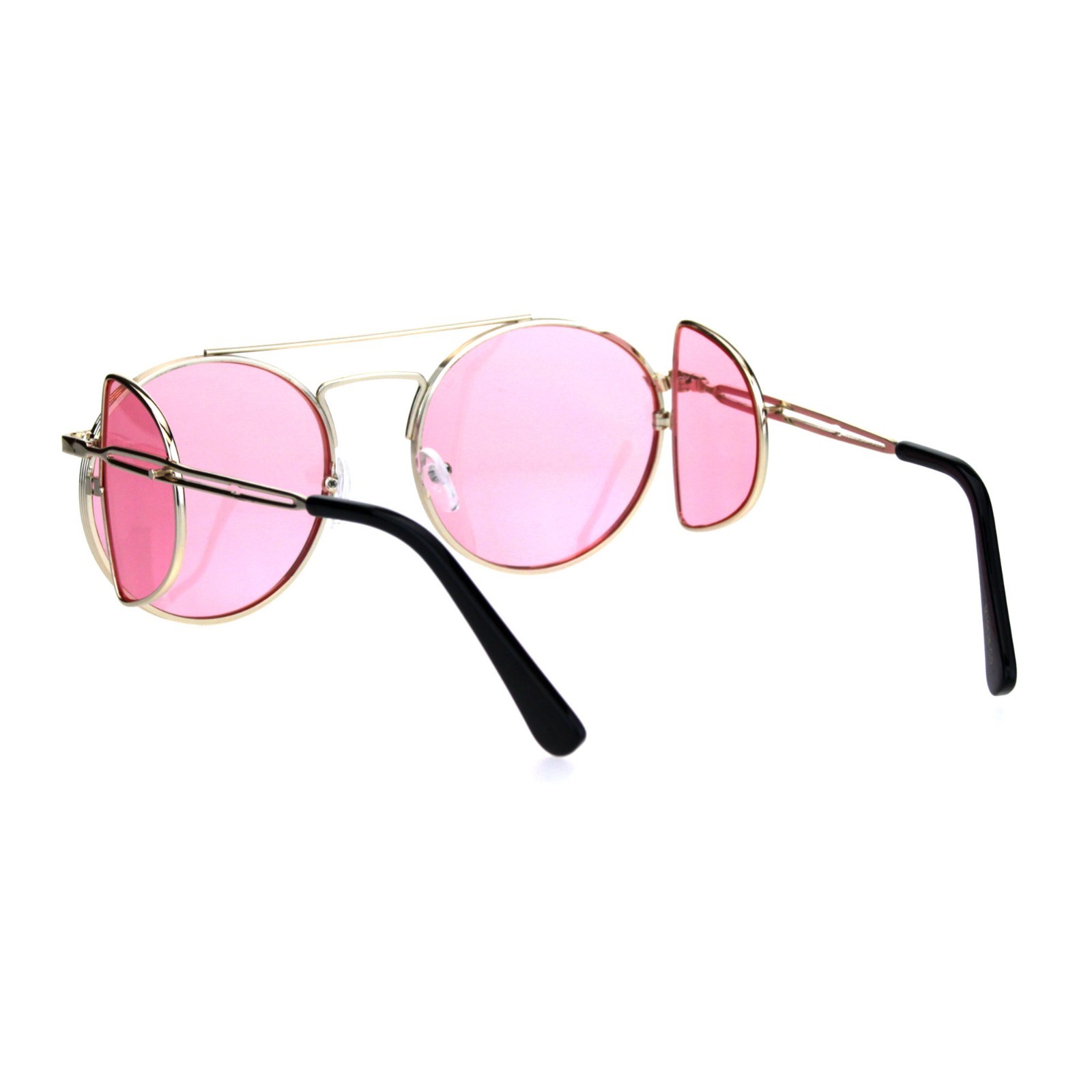 Mens Pimp Side Visor Round Circle Color Lens Metal Rim Sunglasses | eBay