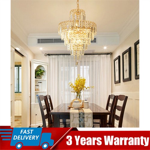 Gold K9 Crystal LED Chandelier - Elegant Flush Mount Ceiling Light | eBay