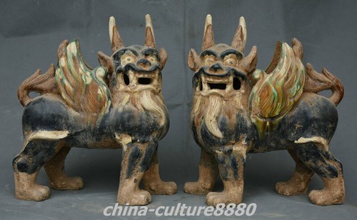 14" Old Tang Sancai Pottery Dynasty Palace Kylin Kirin Chi-Lin Beast ...